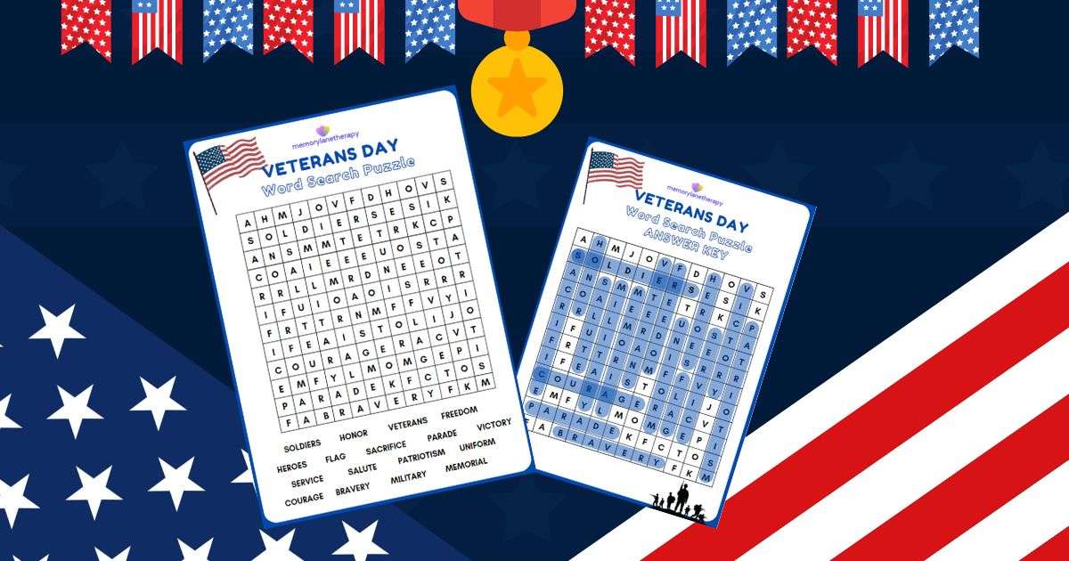 Veterans Day Word Search for Seniors in Aged Care