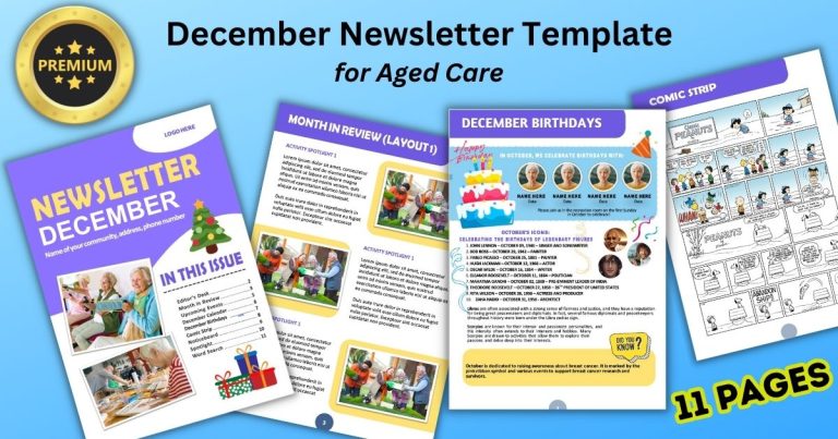 December Newsletter Template for Seniors | Memory Lane Therapy