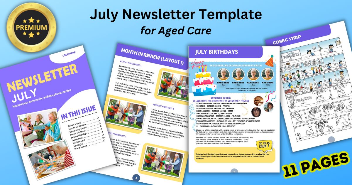 July Newsletter Template for Seniors | Memory Lane Therapy