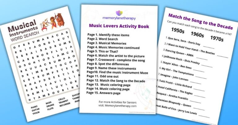 Music Lovers Trivia Activity Book - Memory Lane Therapy