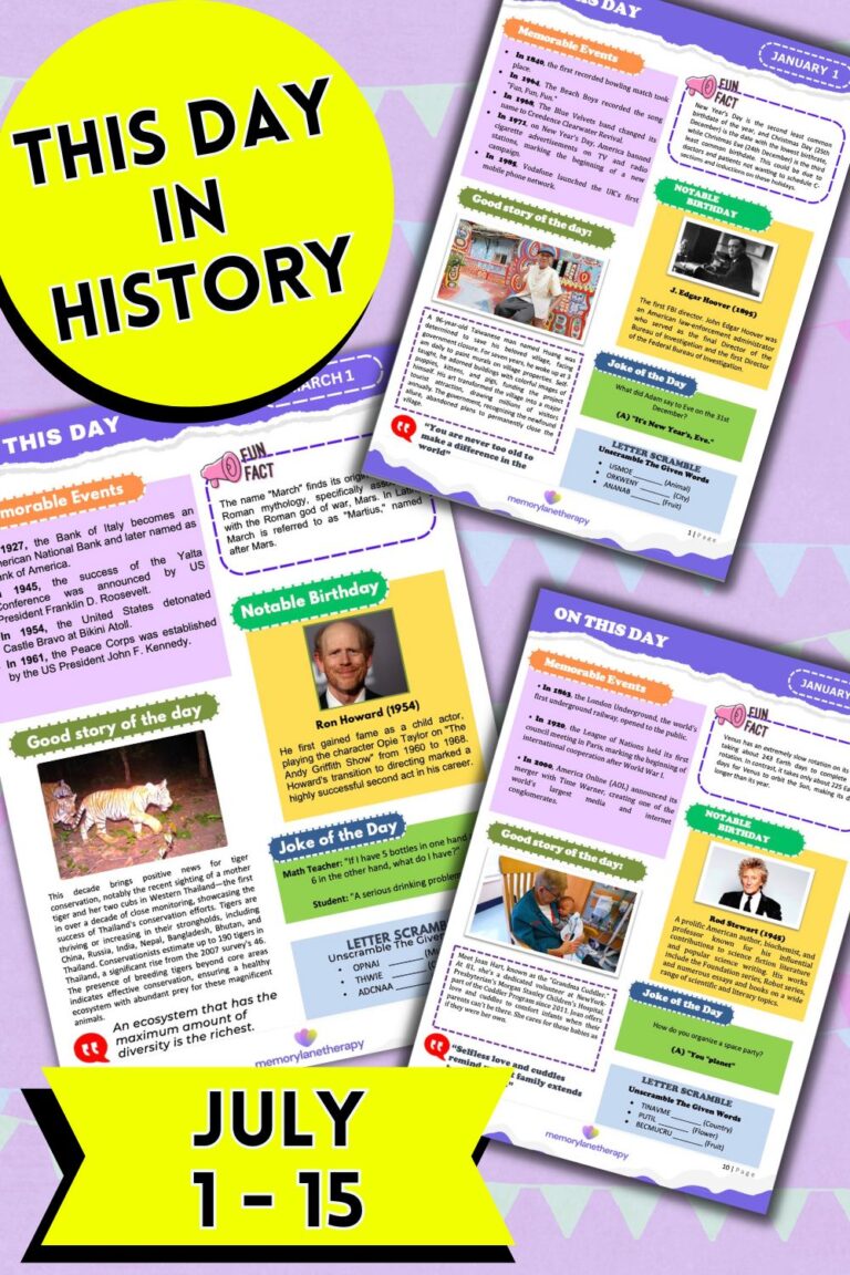 July Activities For Seniors Memory Lane Therapy