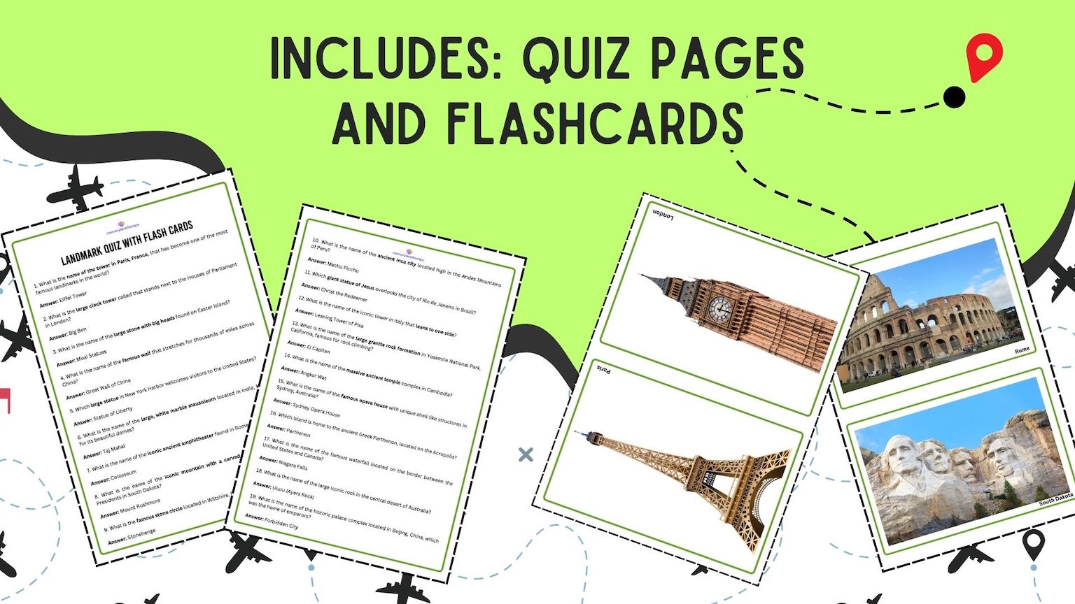 Landmark Quiz with Flash Cards for Seniors - Memory Lane Therapy